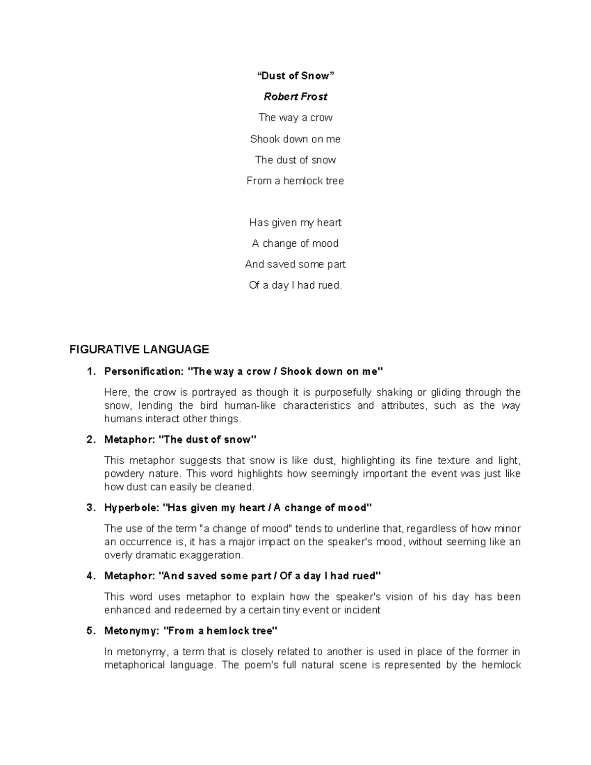 Figurative Language & Symbolism in Robert Frost's Poetry - Studocu