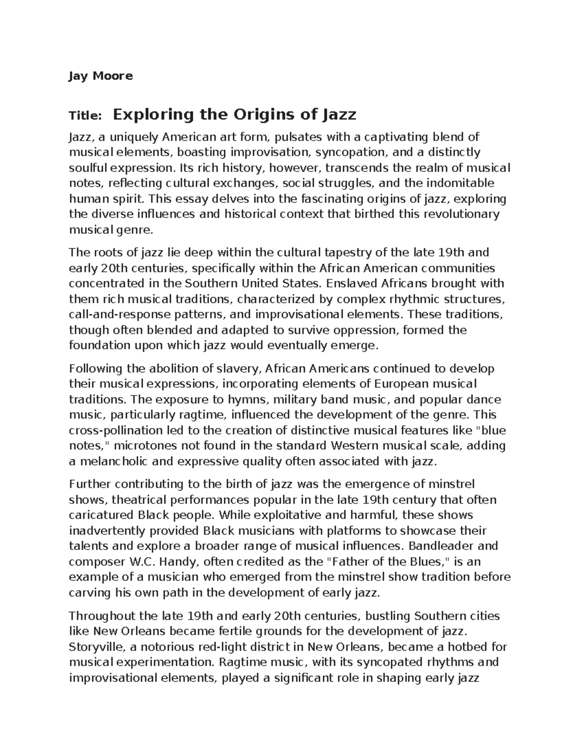 Jazz Origins: Exploring the Roots of a Revolutionary Genre - Studocu