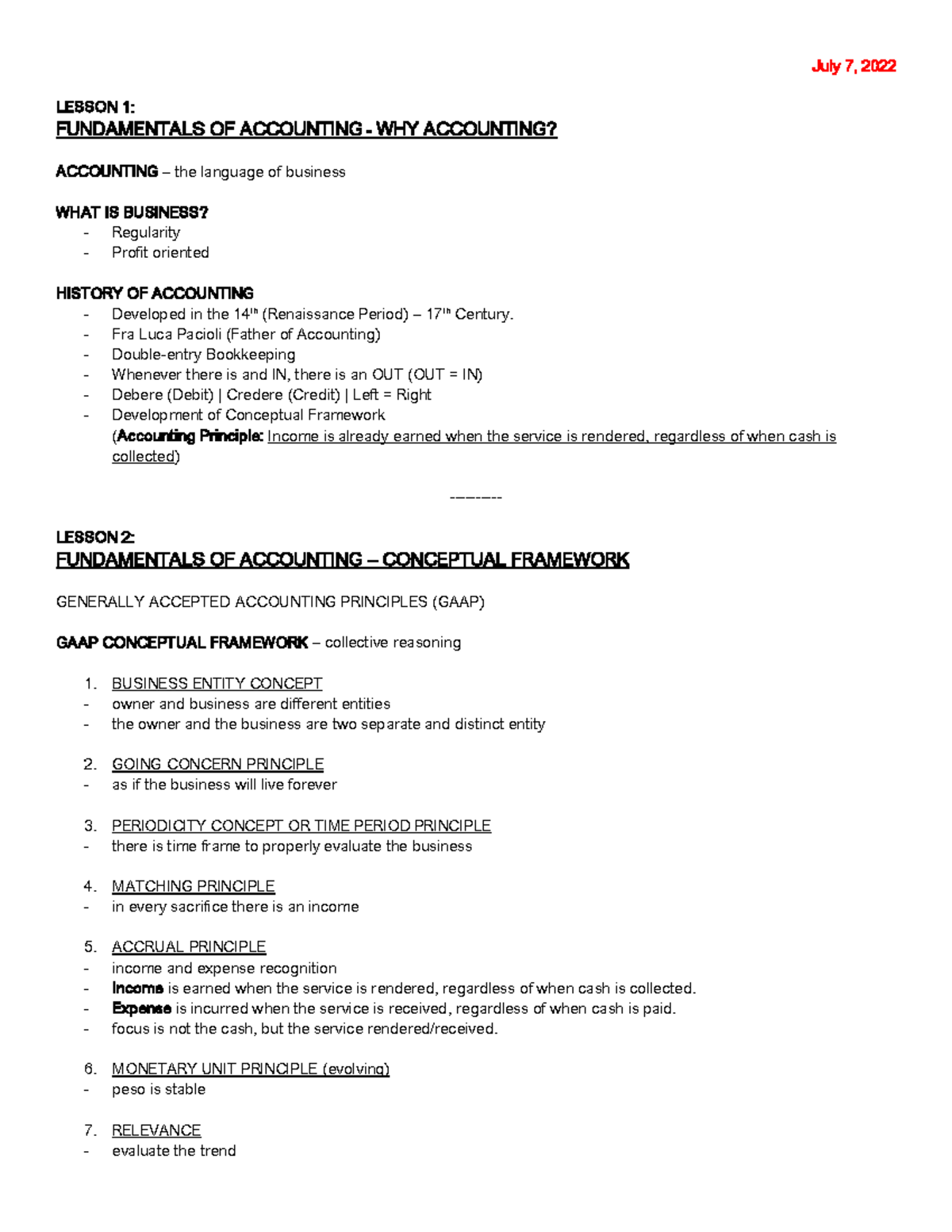 Fundamentals of Accounting 01: Lessons on Concepts & Principles - Studocu