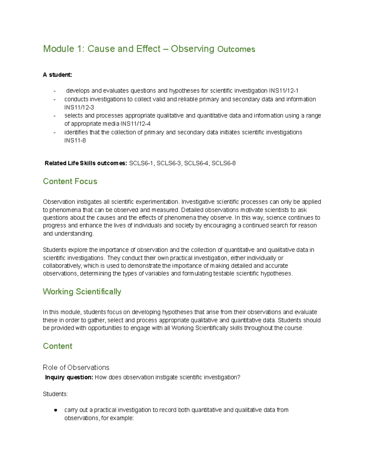 M1: Cause and Effect - Observing Outcomes in Scientific Investigations ...
