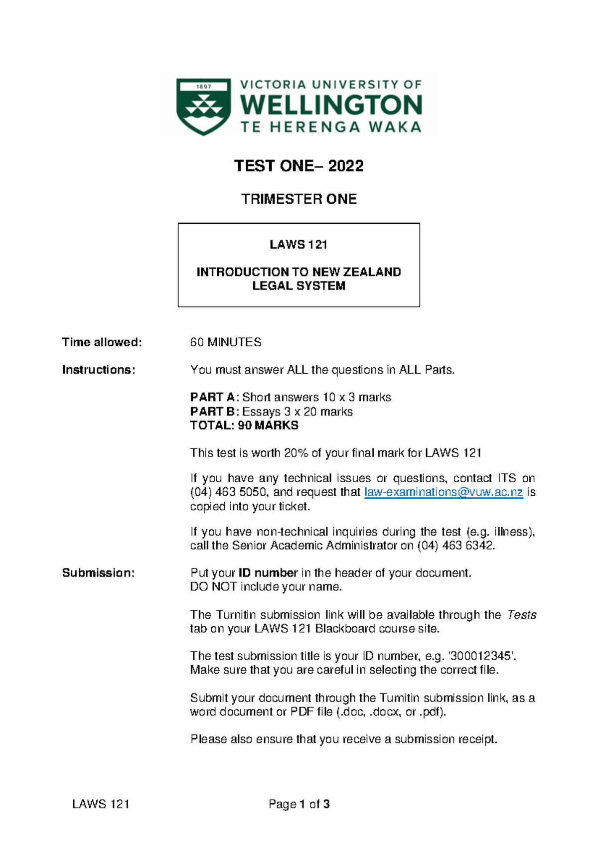 LAWS121-TEST ONE 2022- Final - LAWS 121 Page 1 of 3 TEST ONE– 2022 ...