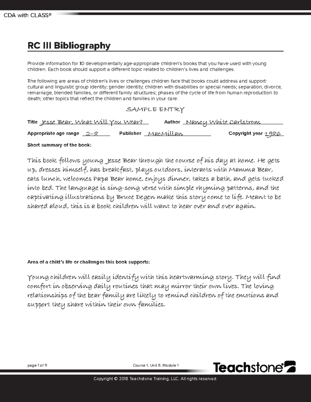 CDA 01 06 01 RC III Portfolio: Children's Books Bibliography - Studocu