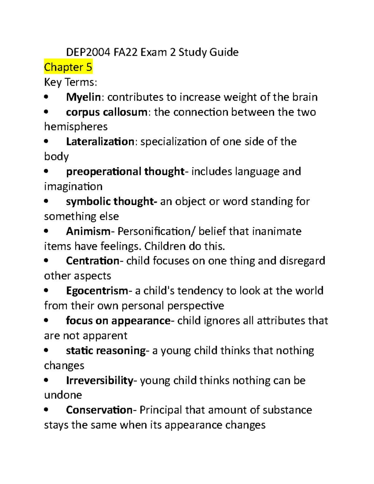 DEP2004 FA22 Exam 2 Study Guide: Key Concepts and Essential Terms - Studocu