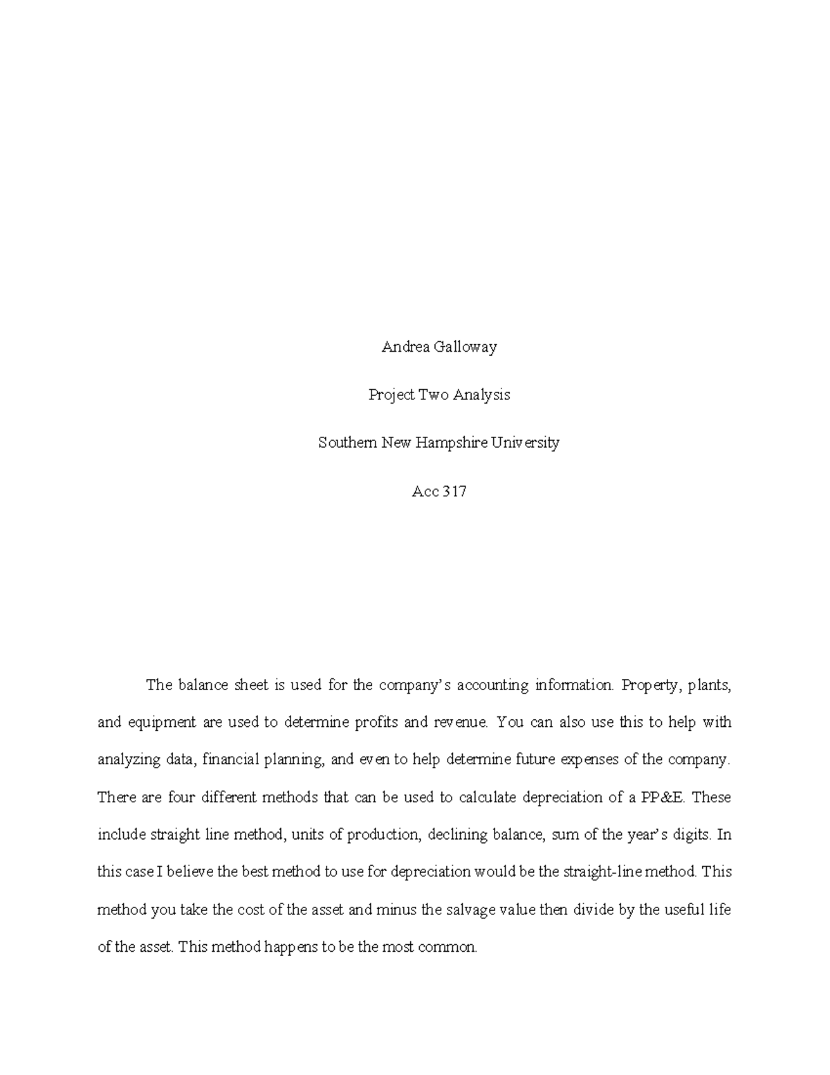 Acc 317 Project Two Analysis - Asset Depreciation & Investments - Studocu