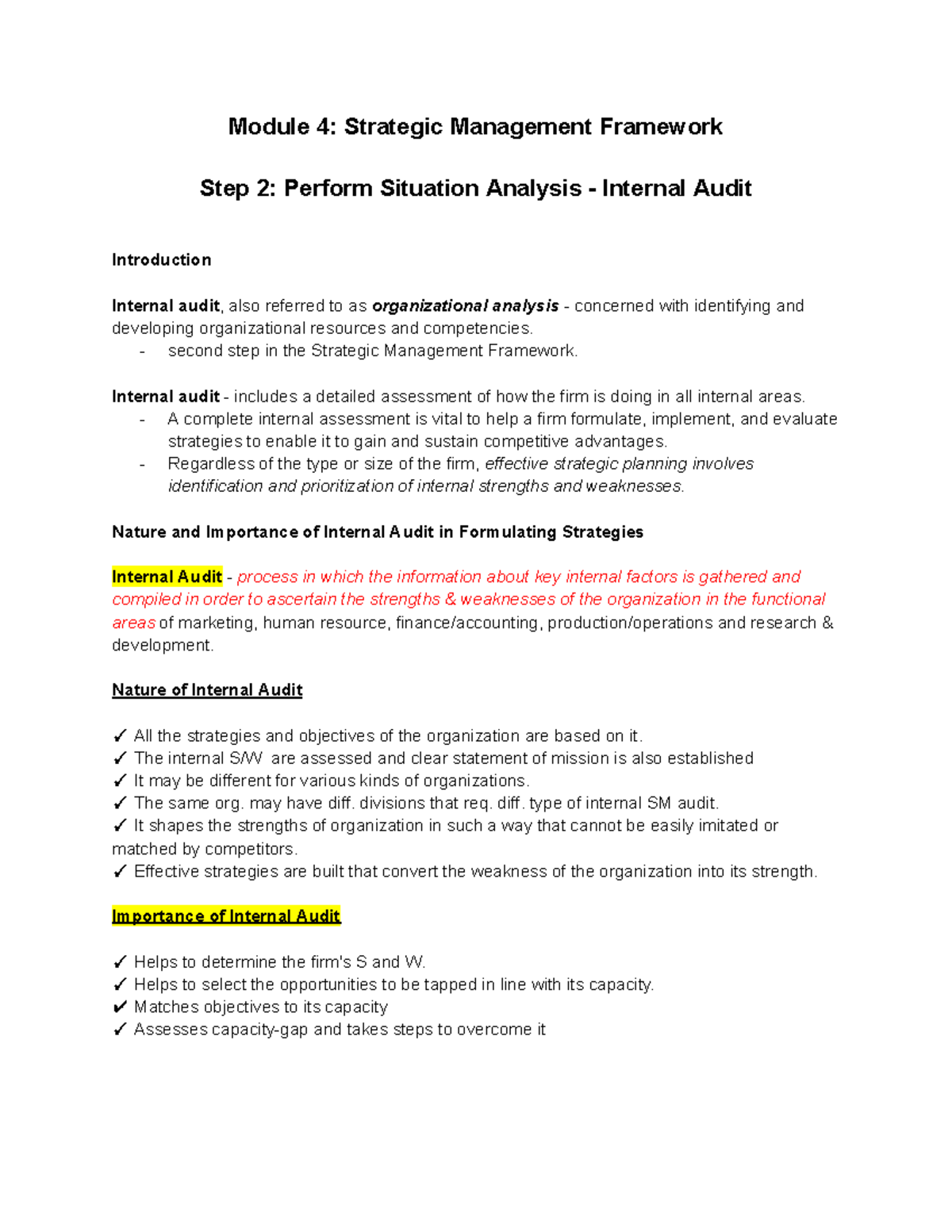 Stratma M4: Internal Audit & Situation Analysis in Strategic Mgmt - Studocu