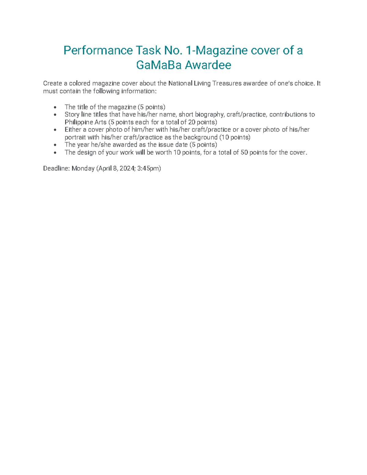 PT1 Ga Ma Ba CPAR Q4 - GaMaBa Awardee Magazine Cover Design - Studocu