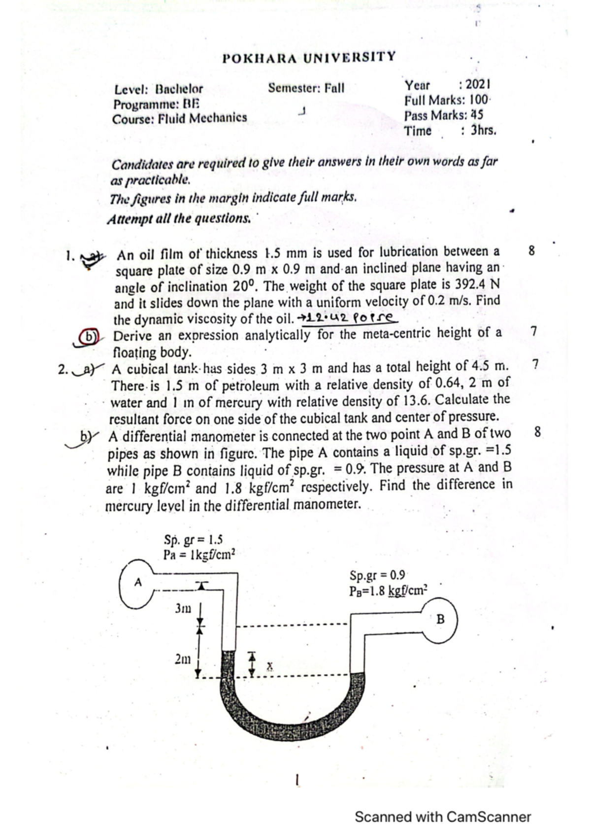 Fluid Mechanics - Old Exam Questions for POKHARA UNIVERSITY BE ...