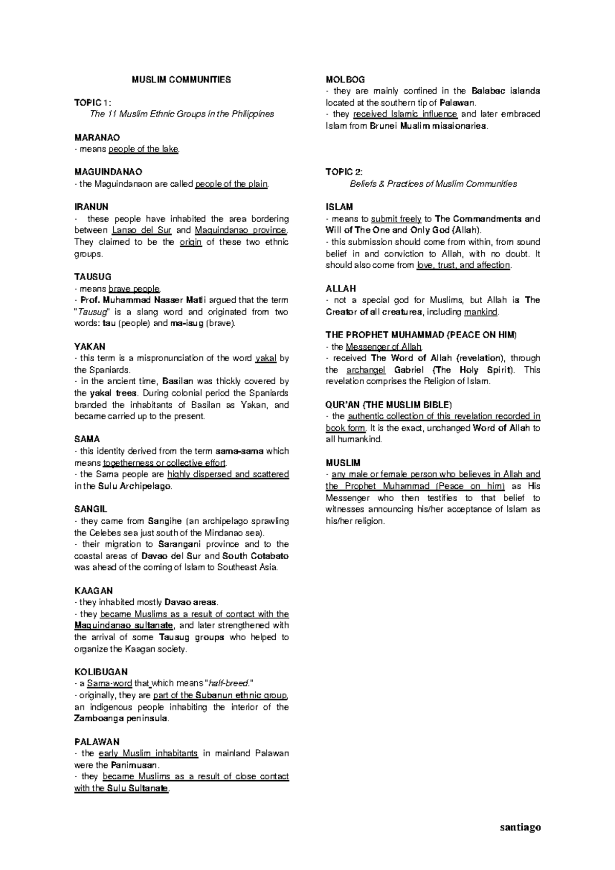 MUSLIM COMMUNITIES REVIEWER: Ethnic Groups & Beliefs in the Philippines ...