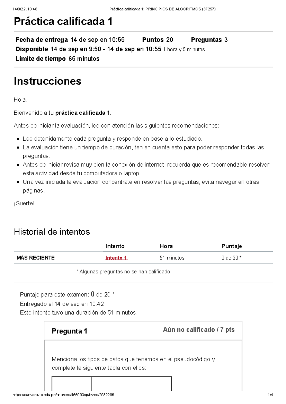 Práctica calificada 1 Principios DE Algoritmos (37257) - * Algunas preguntas no se han ...