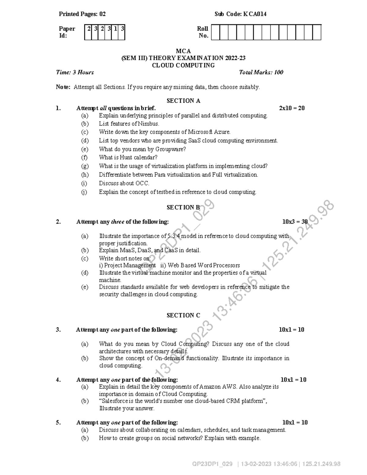 Cloud Computing KCA014: PYQs and Exam Insights 2022 - Studocu