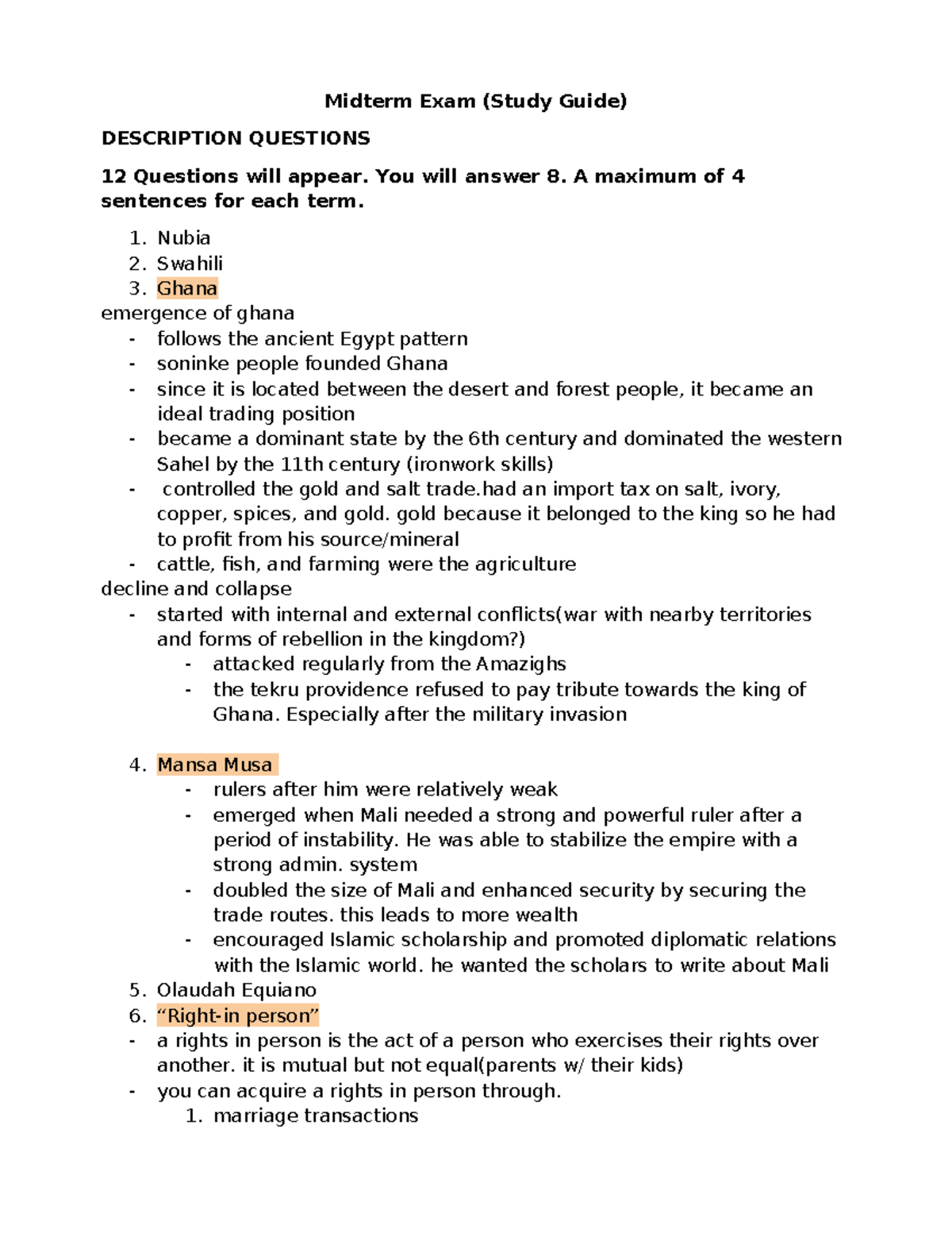 Midterm Exam Study Guide: Key Concepts & Essay Questions on African ...