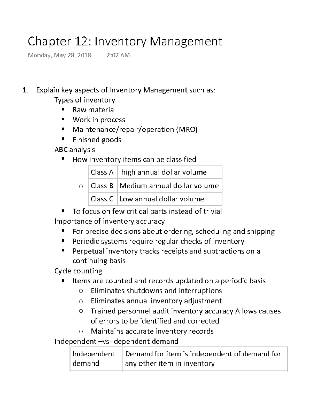Chapter 12: Inventory Management Techniques and Concepts - Studocu