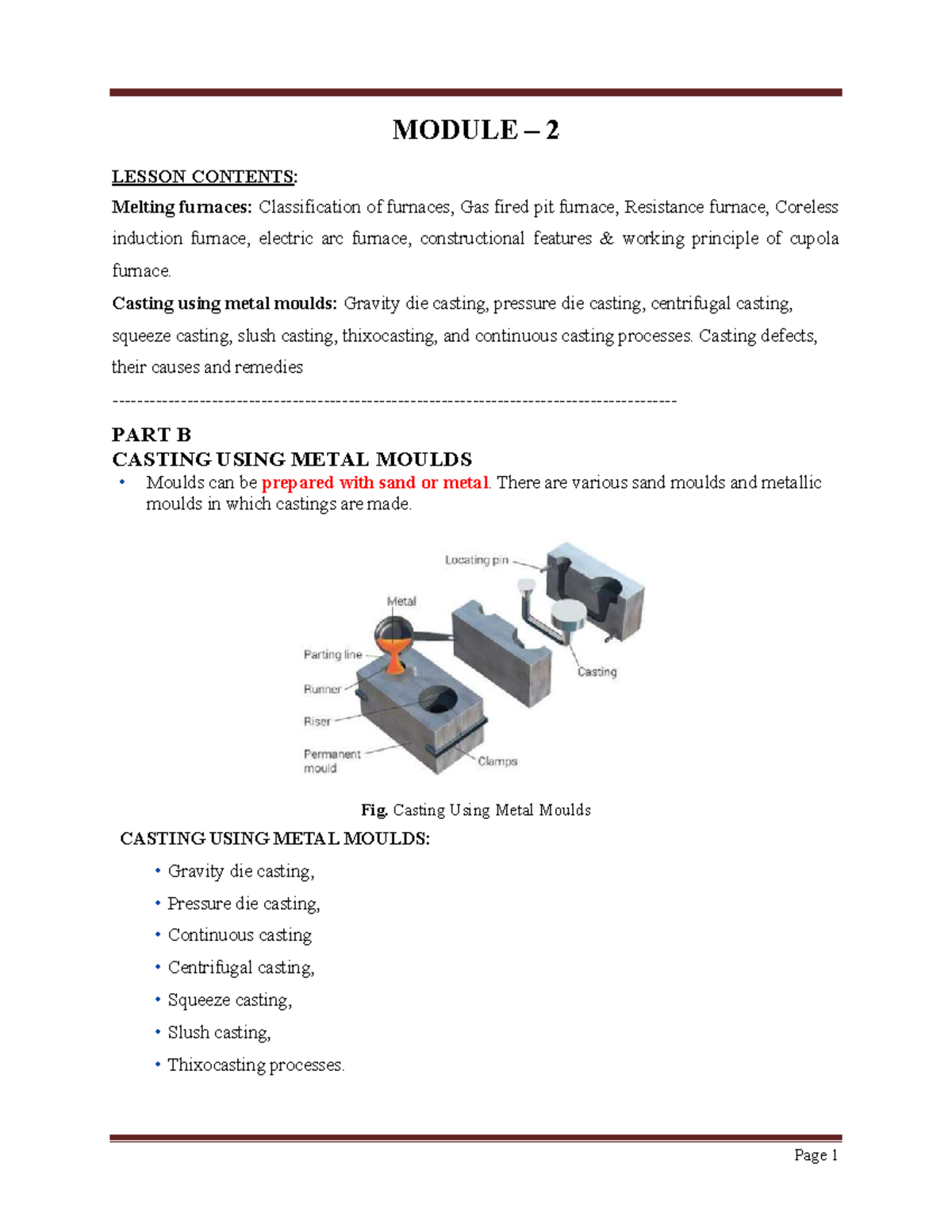 MP(BME302) Module 2 Notes - MODULE – 2 LESSON CONTENTS: Melting ...