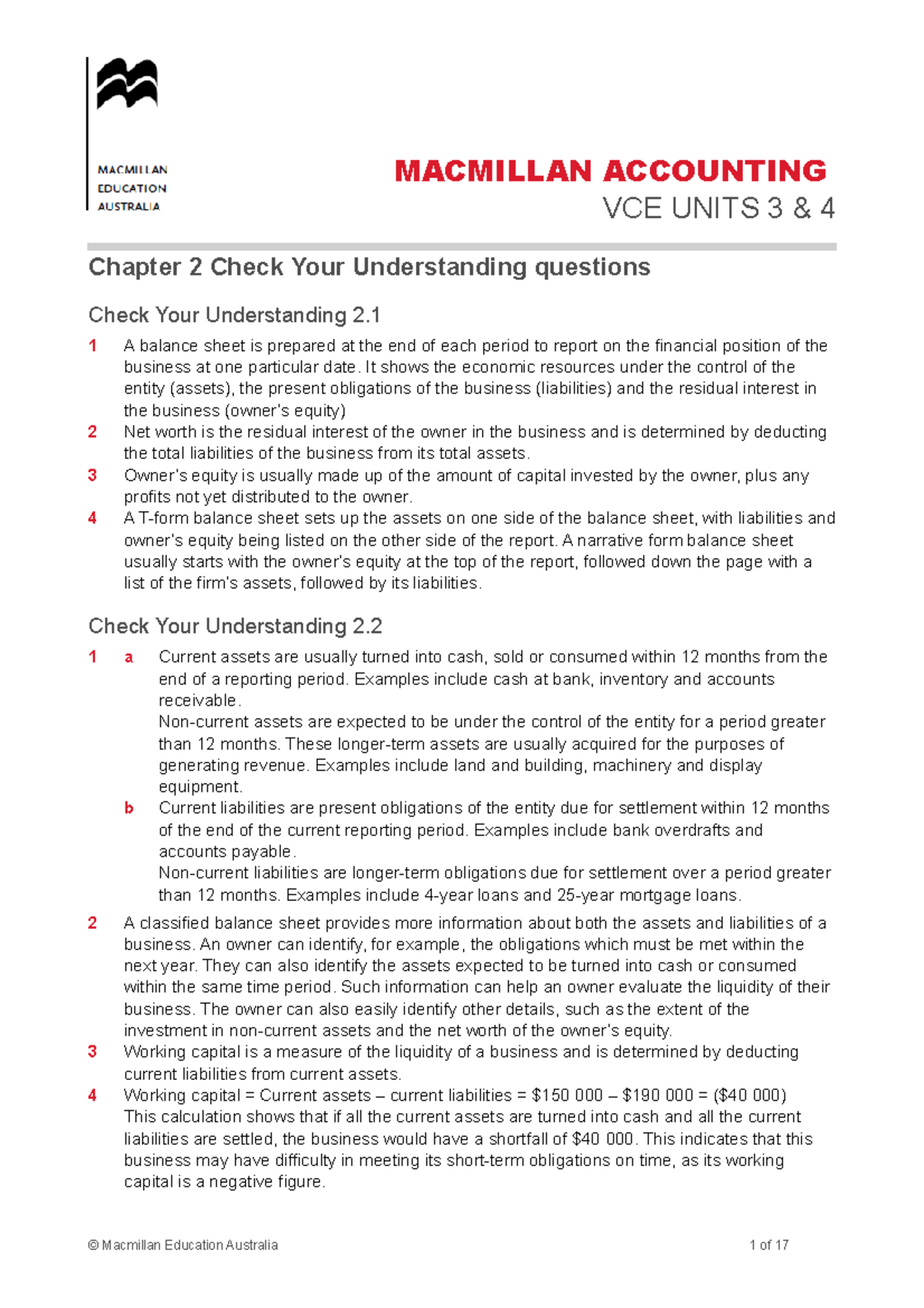 Chapter 2 answers Macmillan Accounting for VEC Unit 3 and 4 - MACMILLAN ...