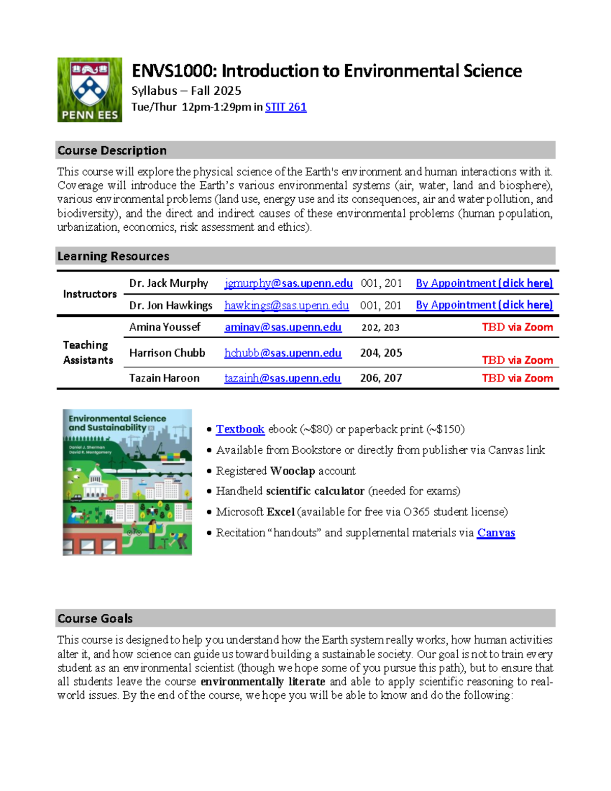 ENVS 261 - Introduction to Environmental Science Syllabus Fall 2025 ...