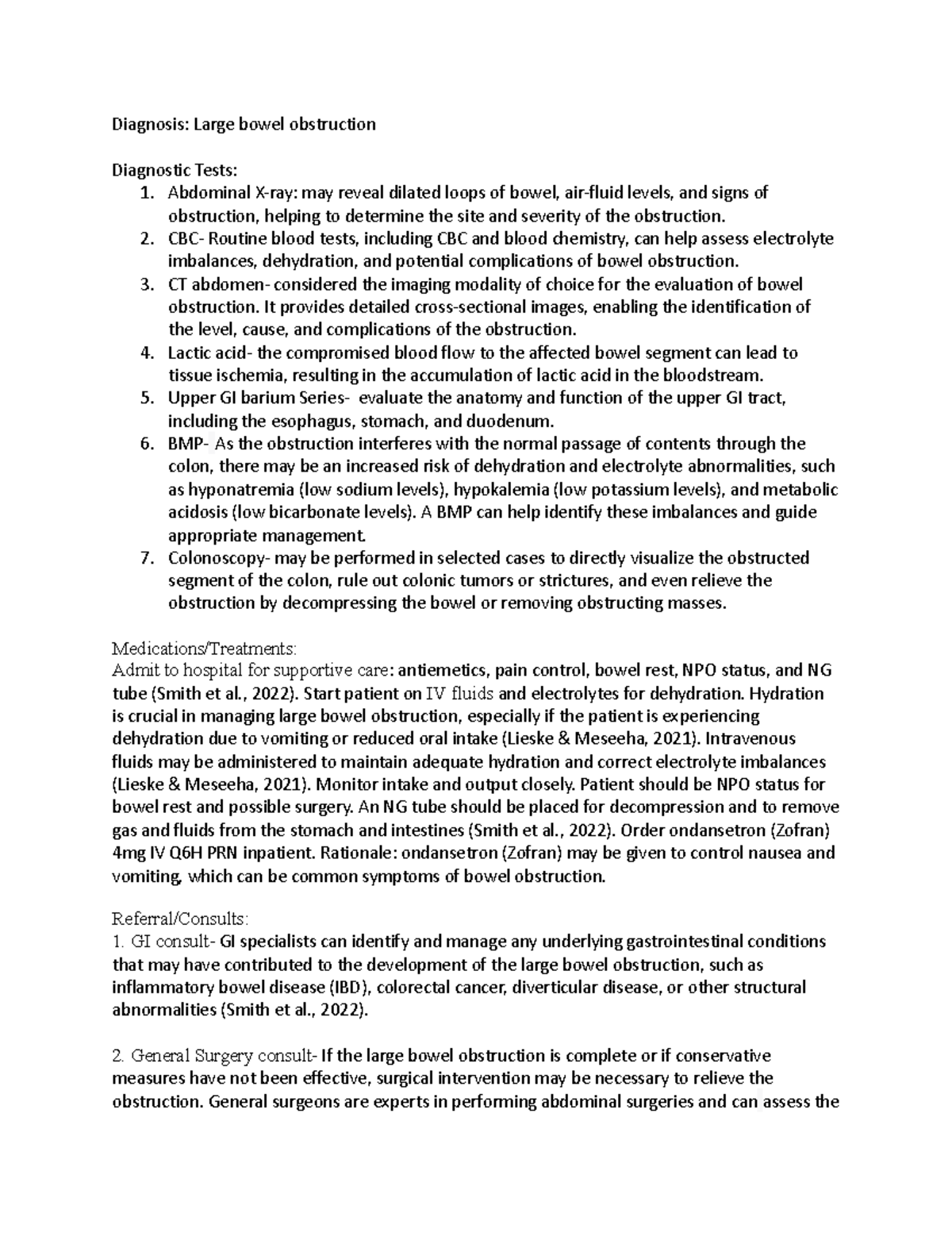 NR667 iHuman Case Study: Large Bowel Obstruction Diagnosis & Care - Studocu