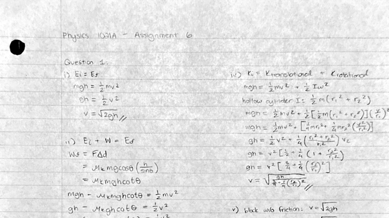 Physics 1201A Assignment 6: Energy Transformations and Motion Analysis ...