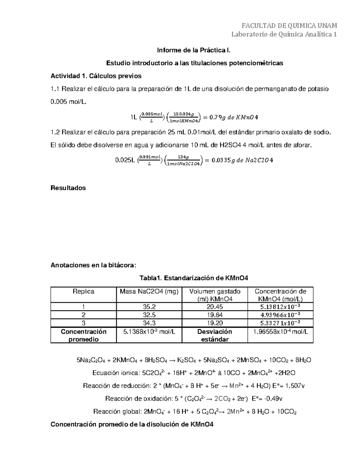 Informe de Práctica I - Titulación Potenciométrica - QA1 - Studocu