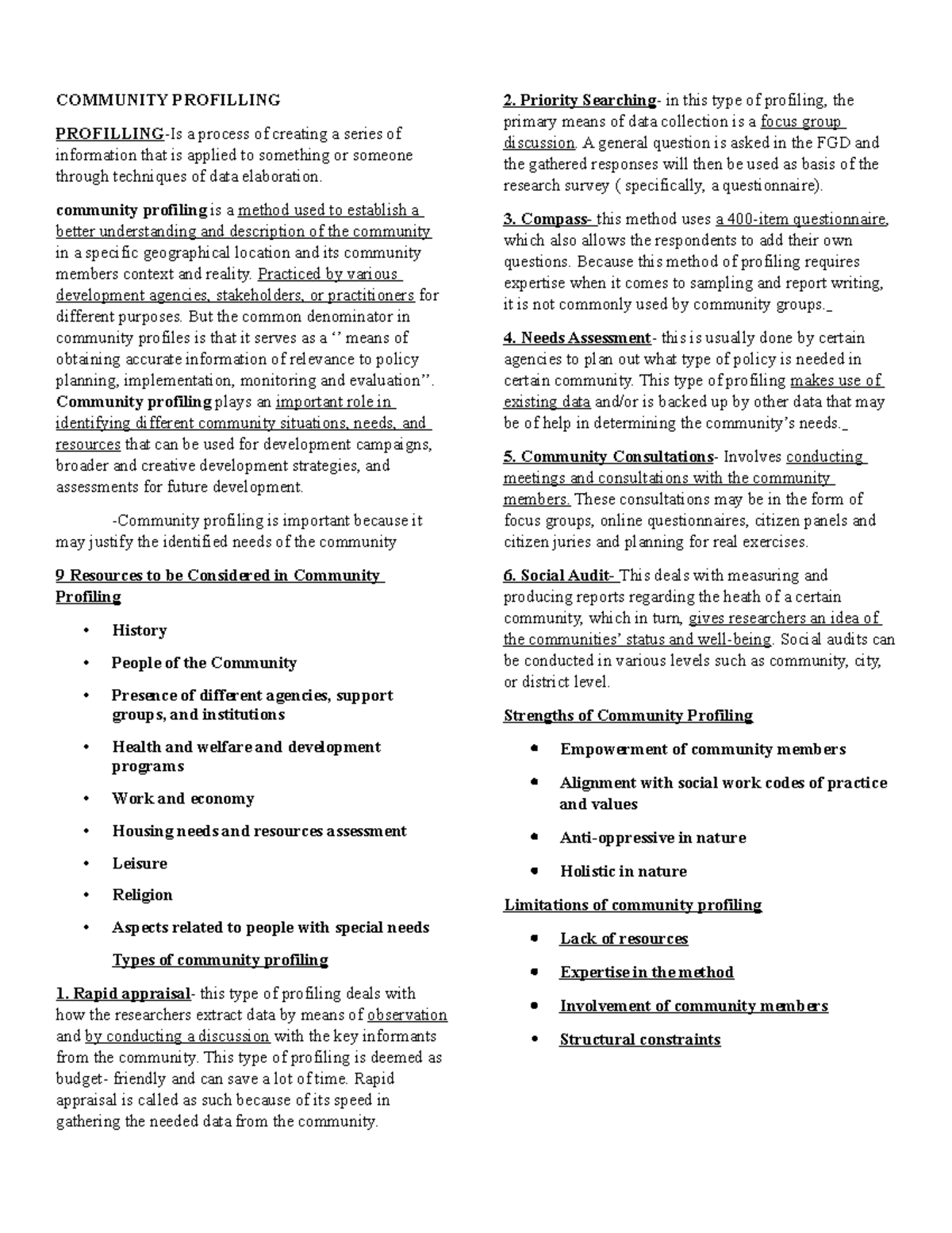 Handouts in Community Profiling (Humanities and Social Sciences ...