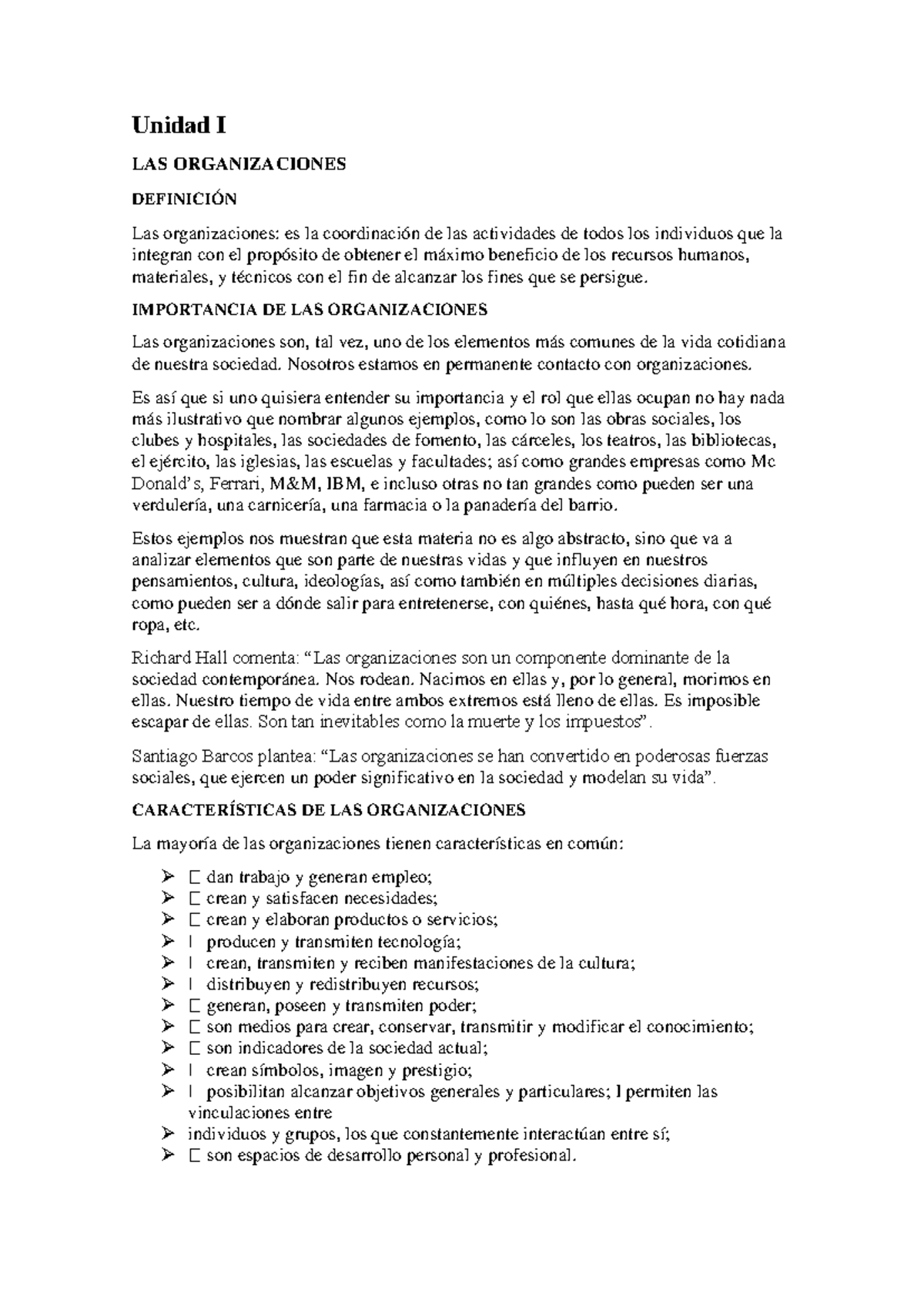 ADM 1 y 2: Definición y Características de las Organizaciones - Studocu