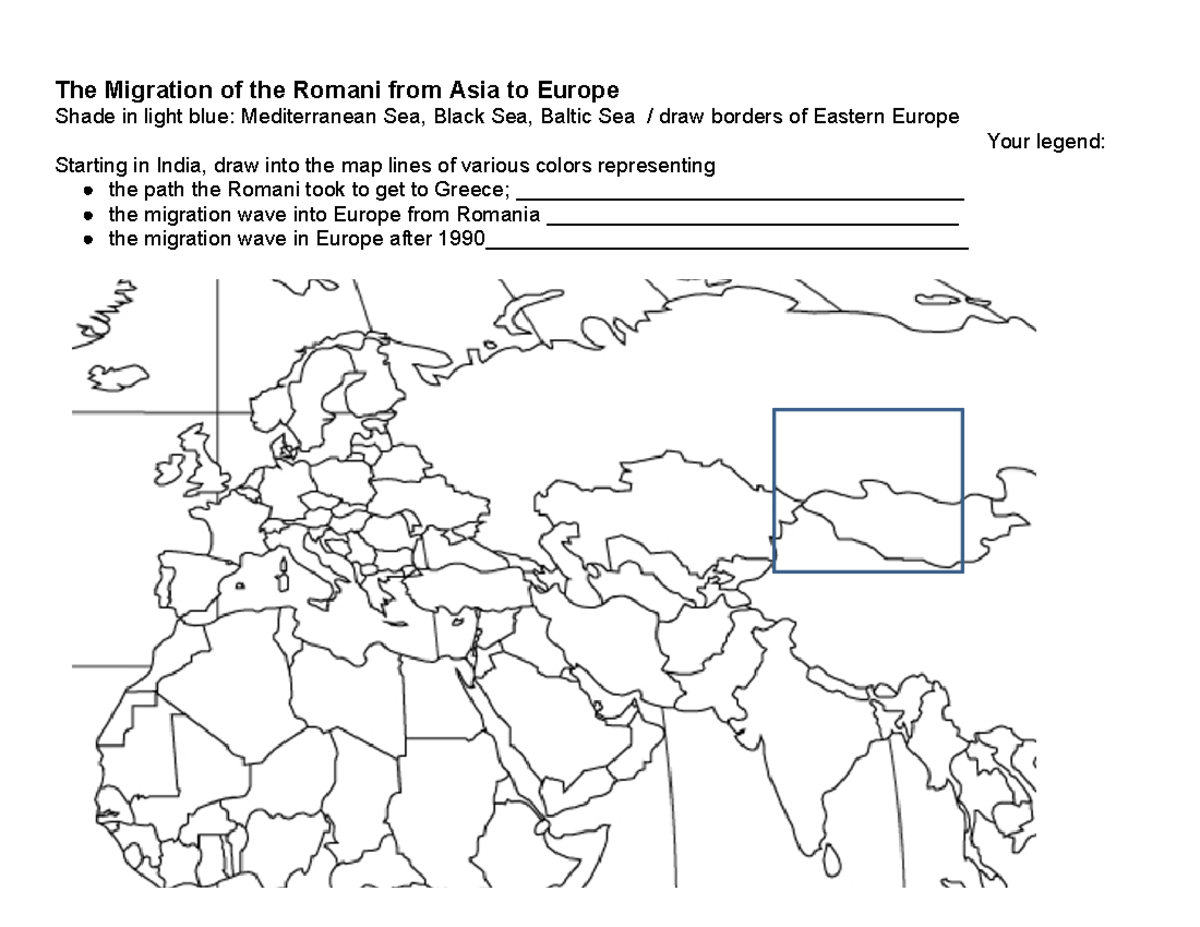 Romani Migration Worksheet - The Migration of the Romani from Asia to ...