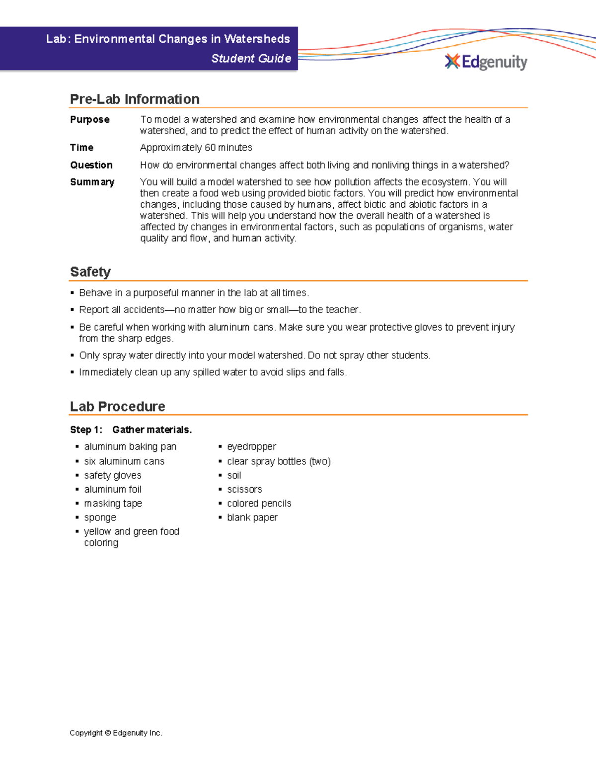 Lab: Environmental Changes in a Watershed (Wet Lab) Student Guide - Studocu