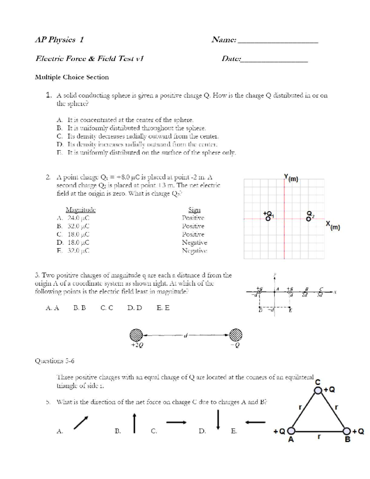 AP Physics 1: Electric Force Field Test - Multiple Choice & Free ...