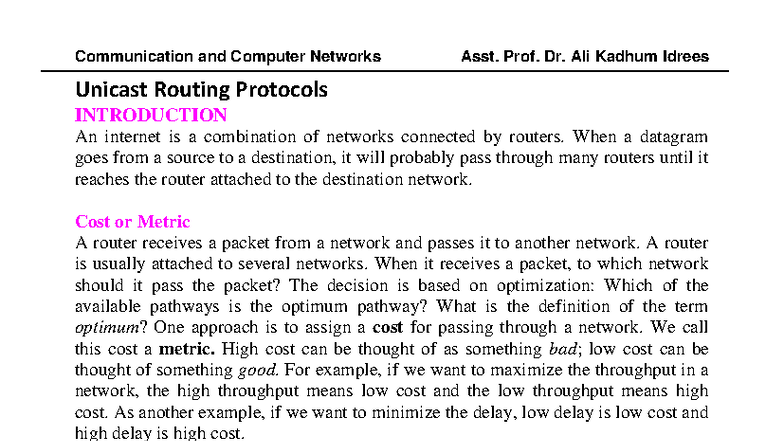 Communication and Computer Networks: Unicast Routing Protocols (CS 19147) - Studocu