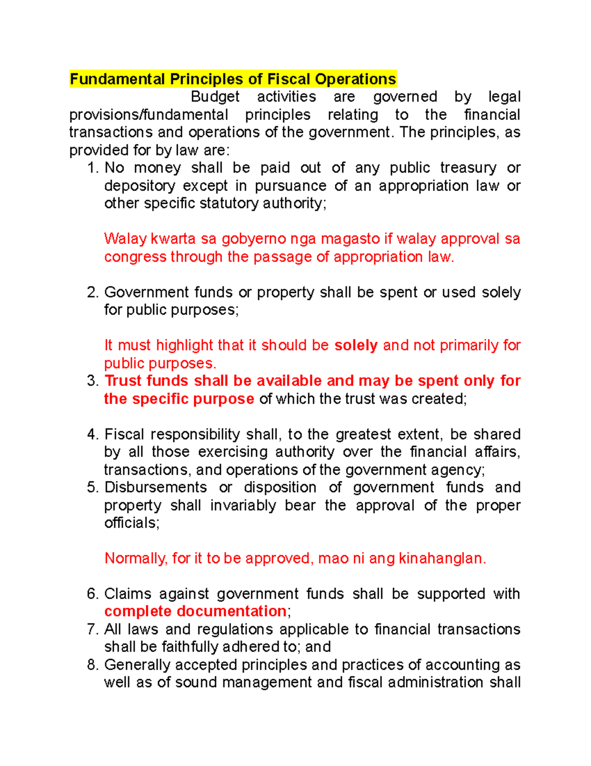 Fundamental Principles of Fiscal Operations: Legal Guidelines and ...