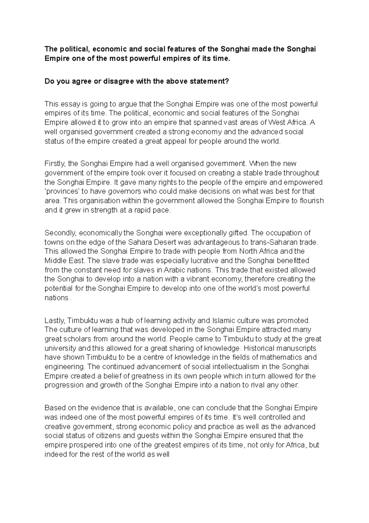 Songhai Empire: Political, Economic, and Social Power Analysis - Studocu