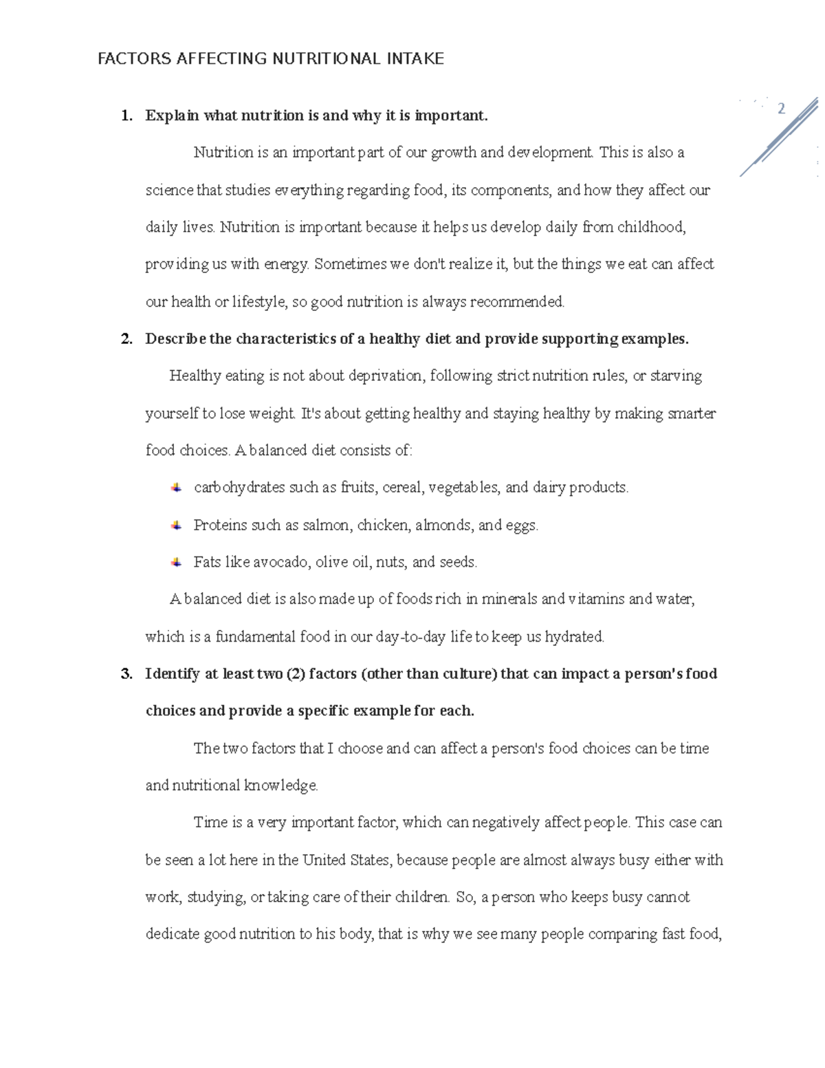 Module 01 Assignment - Factors Affecting Nutritional Intake ­040822 - 2 ...