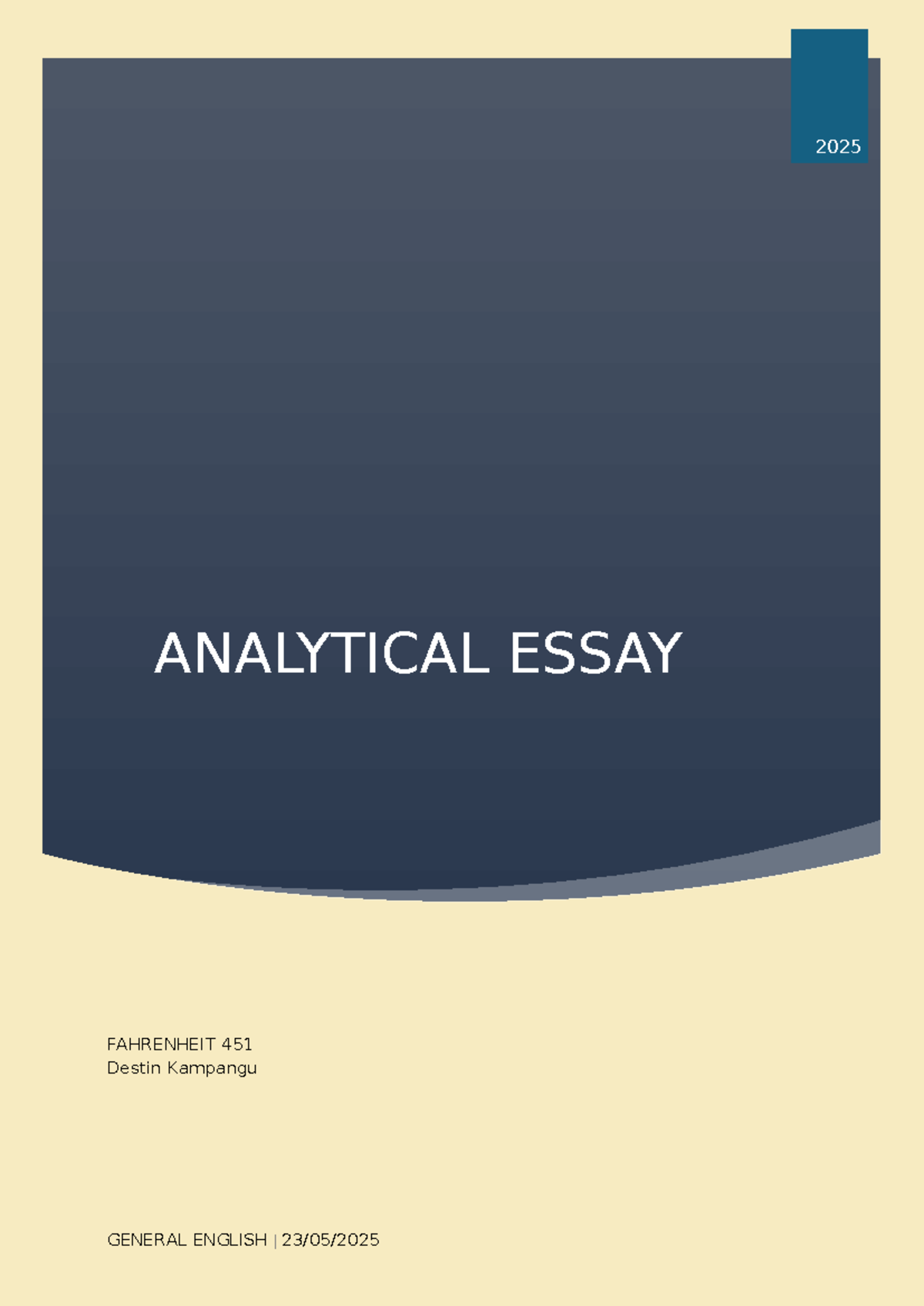 2025 GENERAL ENGLISH ANALYTICAL ESSAY: Censorship in Fahrenheit 451 ...