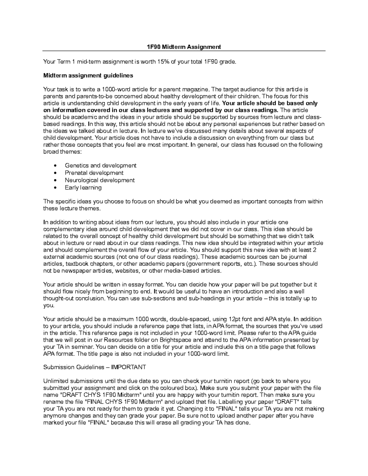 CHYS 1F90 Midterm Assignment: Child Development Article Guidelines ...