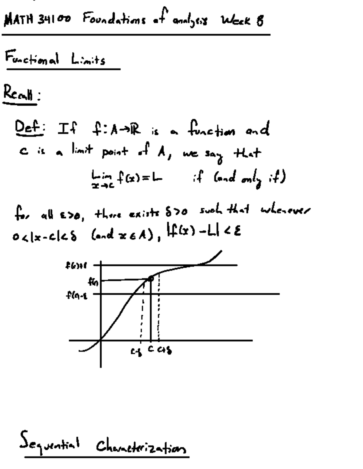 MATH 34100 Week 8 Lecture Notes: Functional Limits and Continuity - Studocu