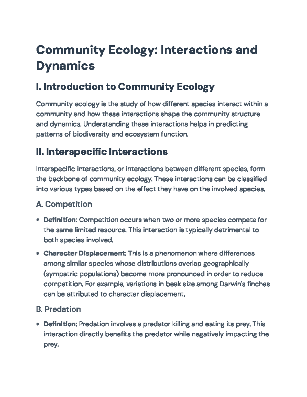 Community Ecology (BIO 302): Overview of Interspecific Interactions ...