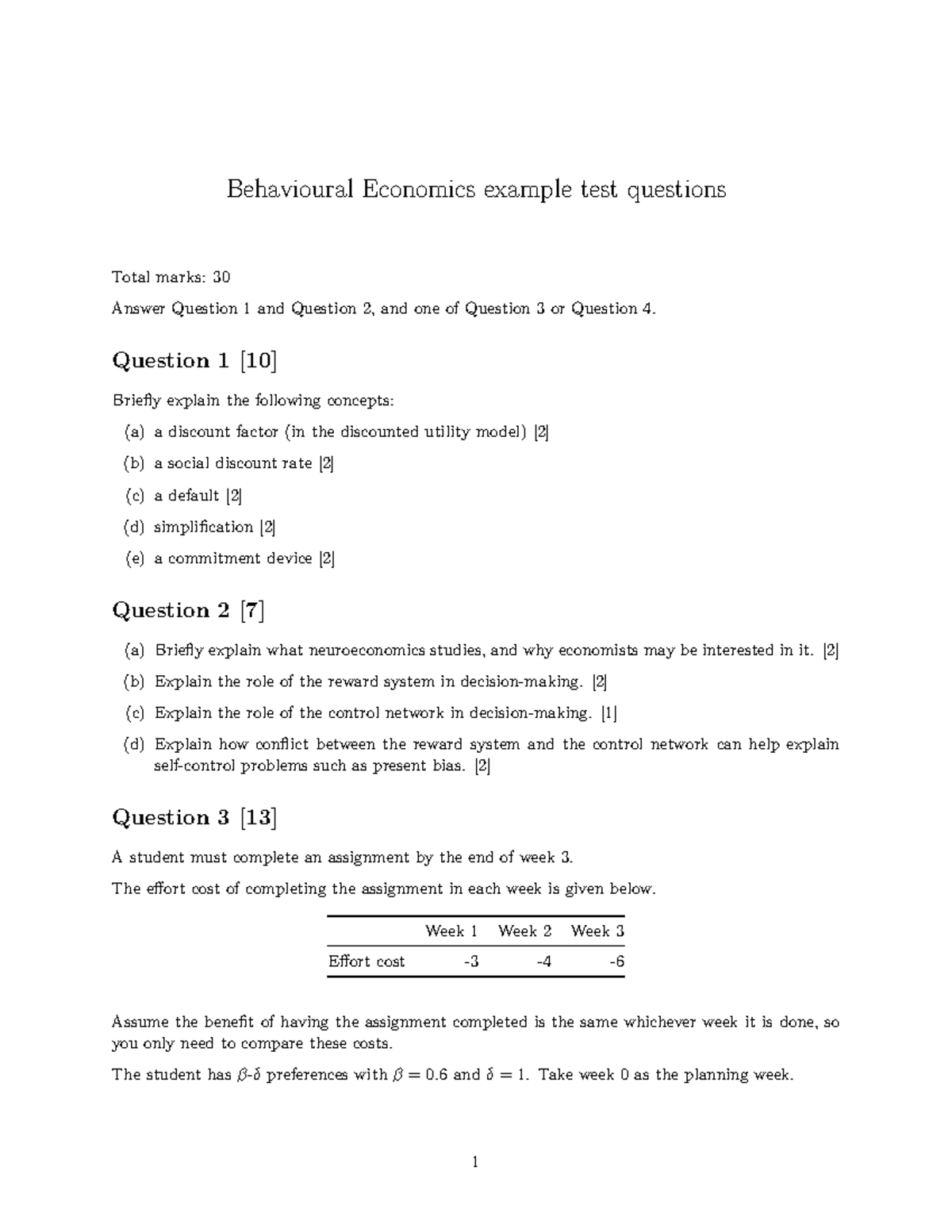 Behavioural Economics A2 Example Test Questions and Answers - Studocu