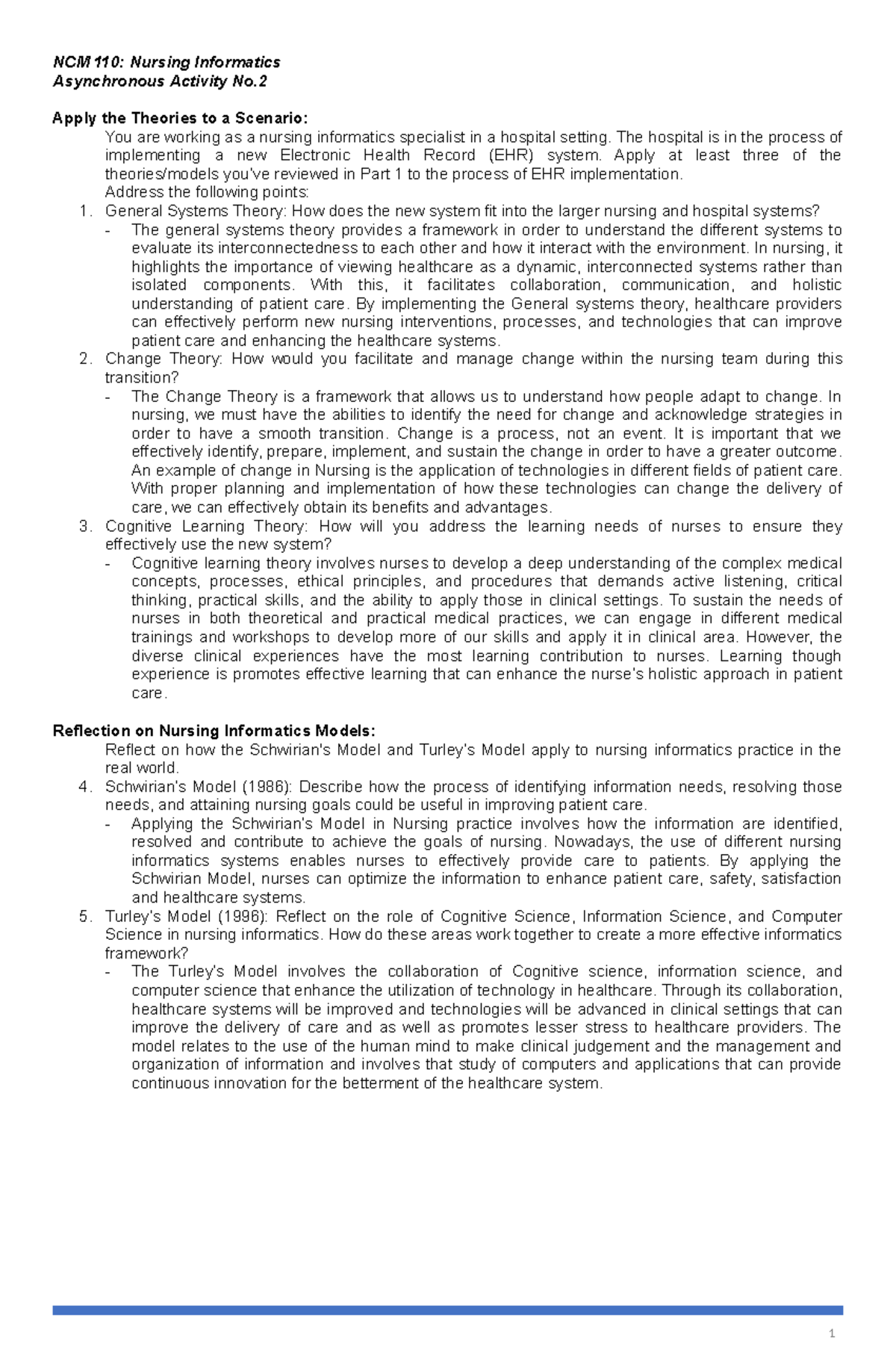 NCM 110 Nursing Informatics - NCM 110: Nursing Informatics Asynchronous Activity No. Apply the ...