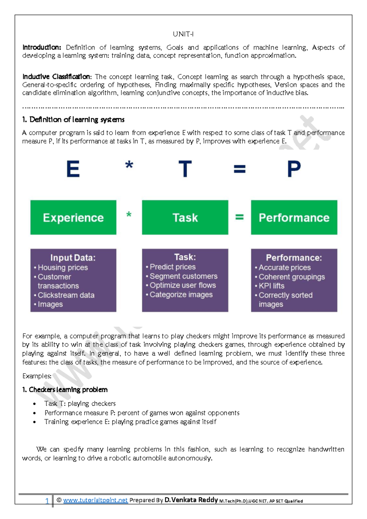 CSE 101 - Machine Learning: Unit I Study Material Overview - Studocu