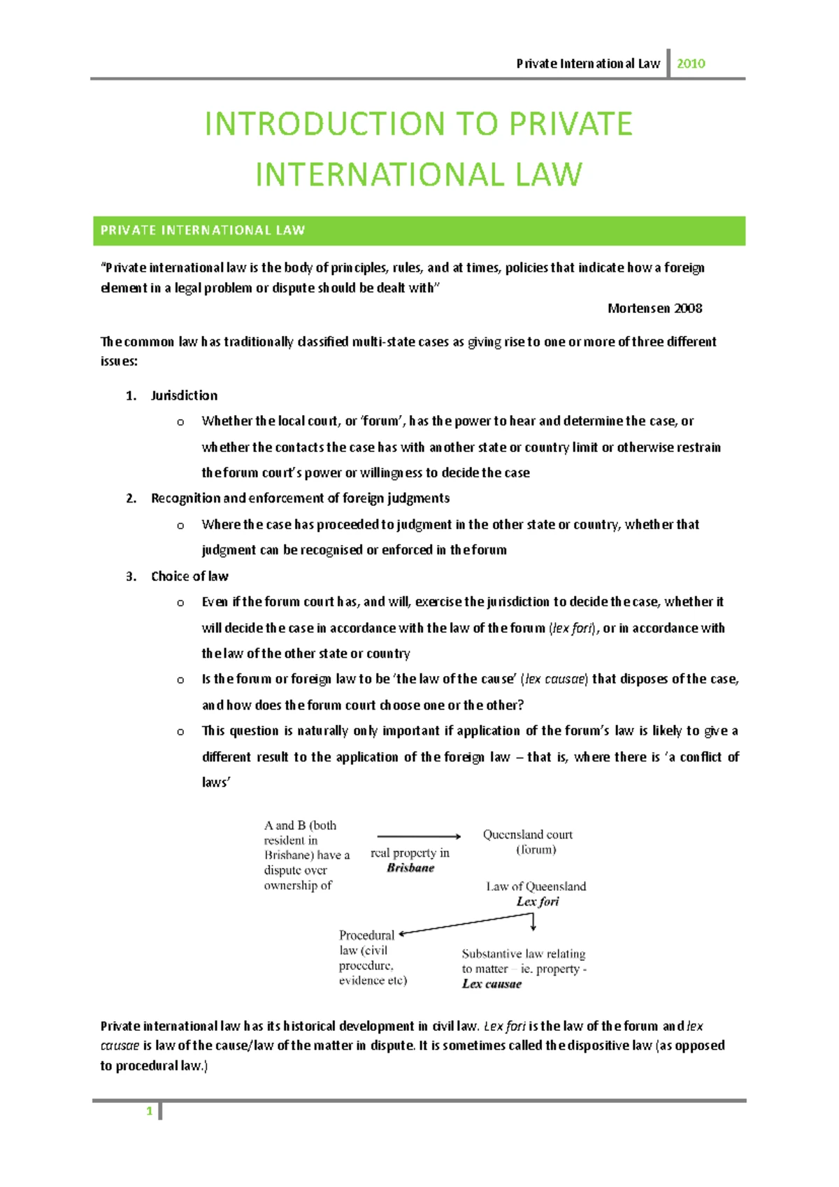 Private International Law Notes - INTRODUCTION TO PRIVATE INTERNATIONAL ...