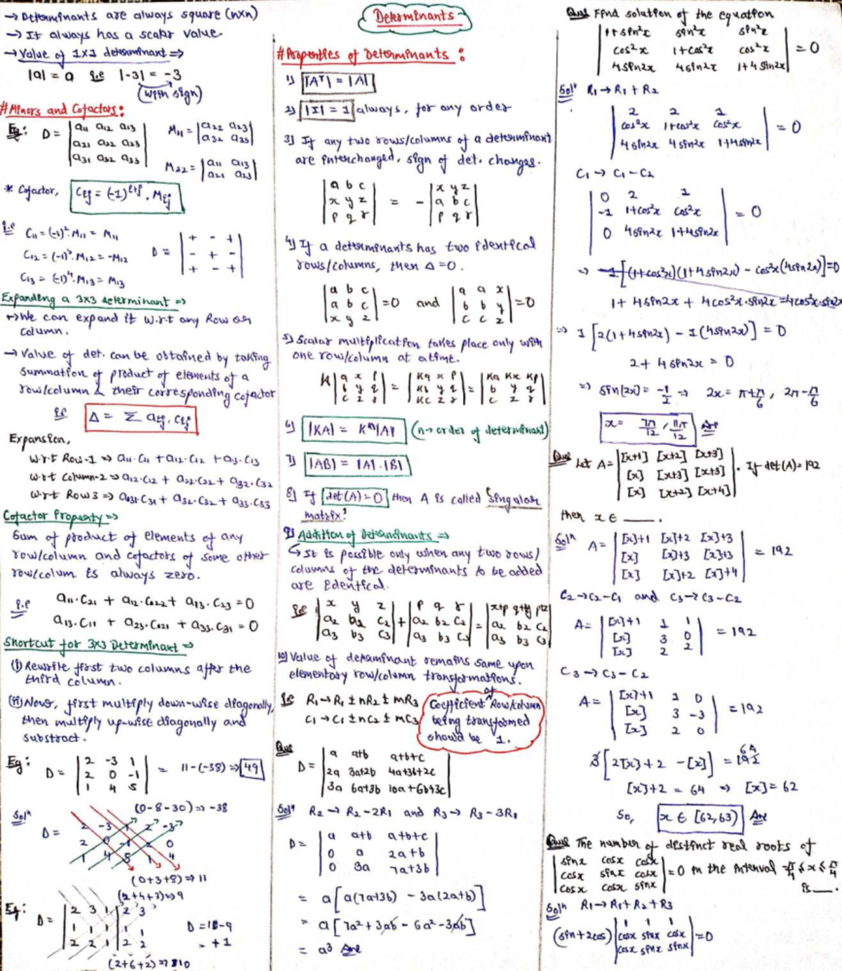 Determinants: Properties, Expansion, and Scalar Values (MATH101) - Studocu