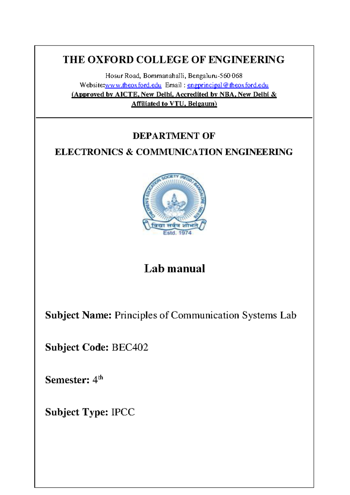 BEC402 Principles of Communication Systems Lab Manual - Studocu