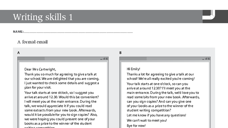 PR1 Writing Skills 1 - Formal Email Writing Exercise - Studocu