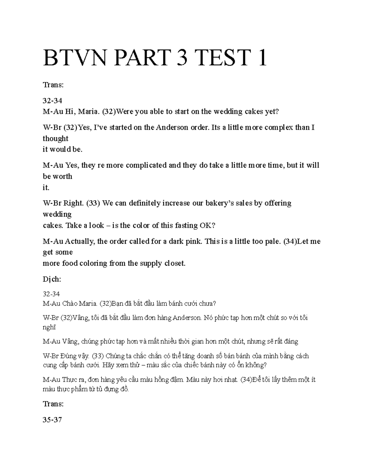 BTVN day 19 - tiếng anh a1 conversation practice transcripts - Studocu