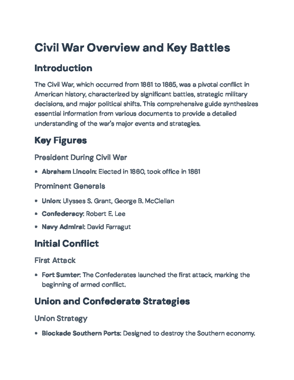 Civil War Overview: Key Battles and Strategies (HIST 101) - Civil War ...