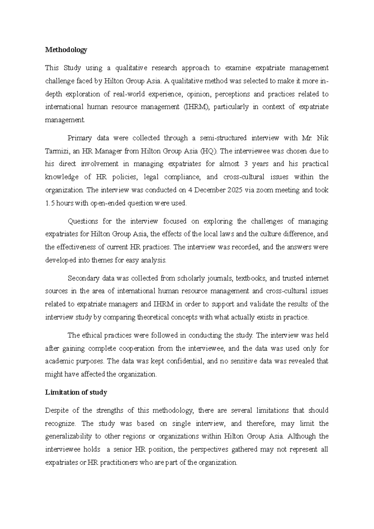 Methodology: Qualitative Study on Expatriate Management Challenges at ...