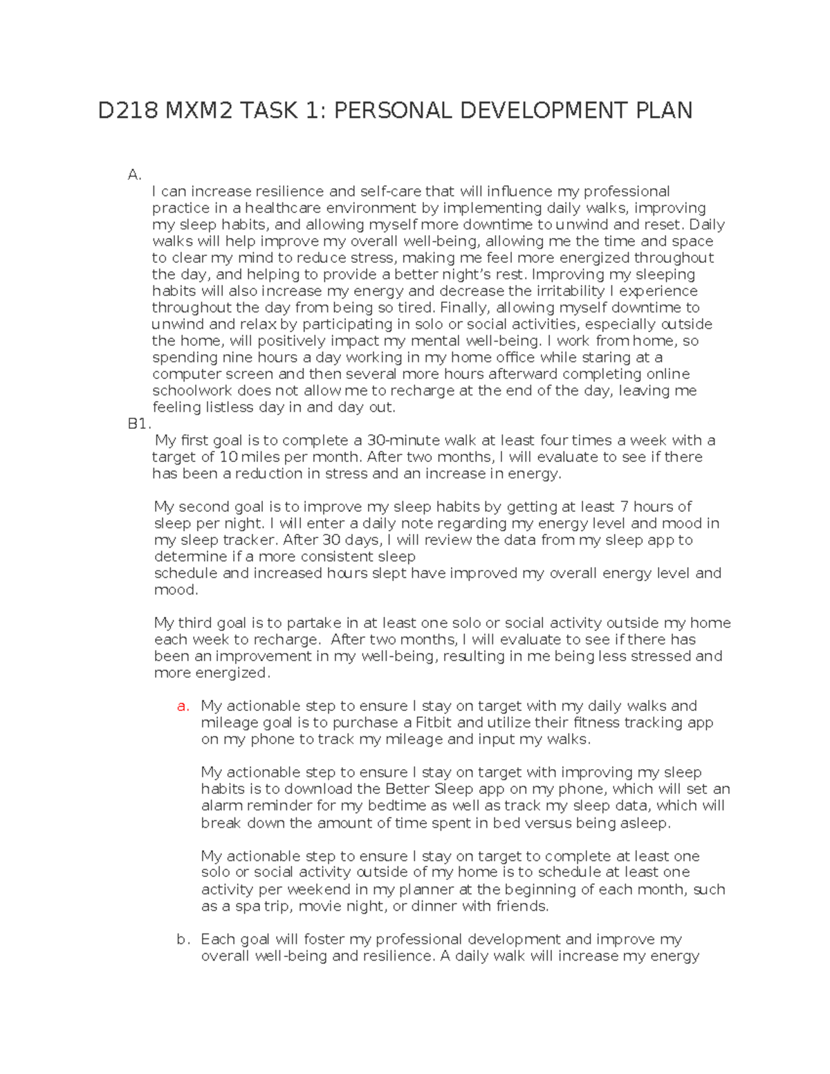 D218 MXM2 Task 1: Personal Development Plan for Professionals - Studocu