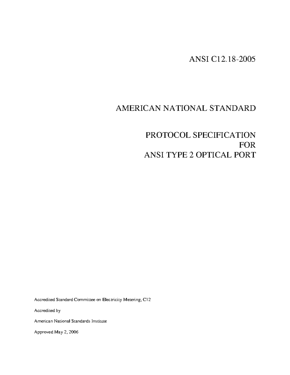 ANSI C12.18 2005 Protocol Specification for ANSI Type 2 Optical Port ...
