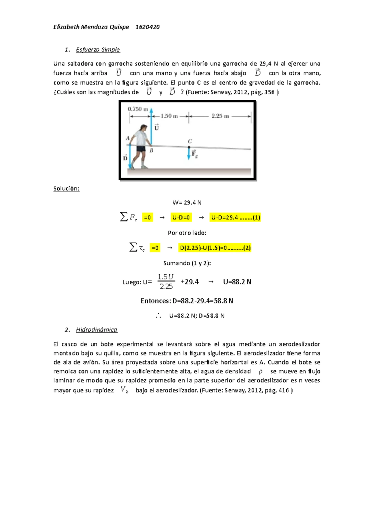 Ejercicios resueltos - Esfuerzo Simple Una saltadora con garrocha ...