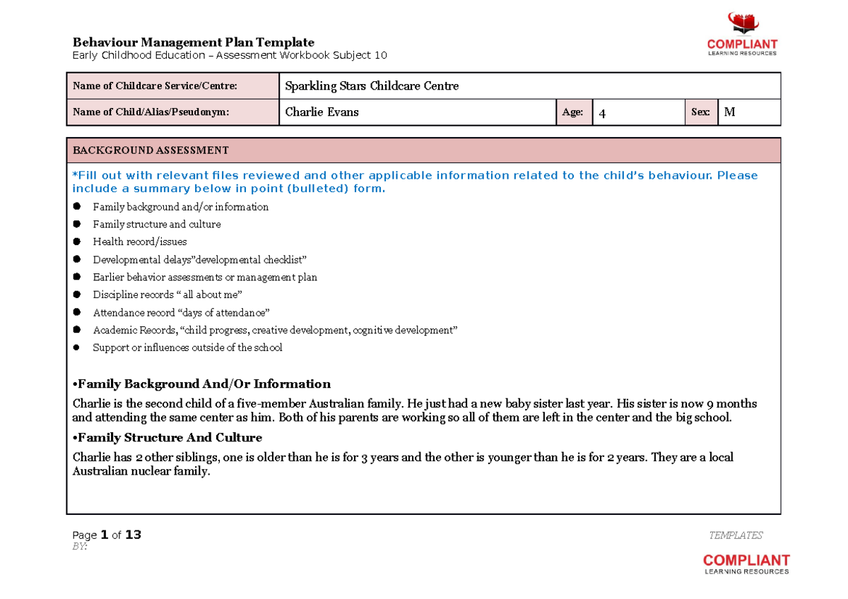 S10 Behaviour Management Plan for Charlie Evans - Sparkling Stars ...