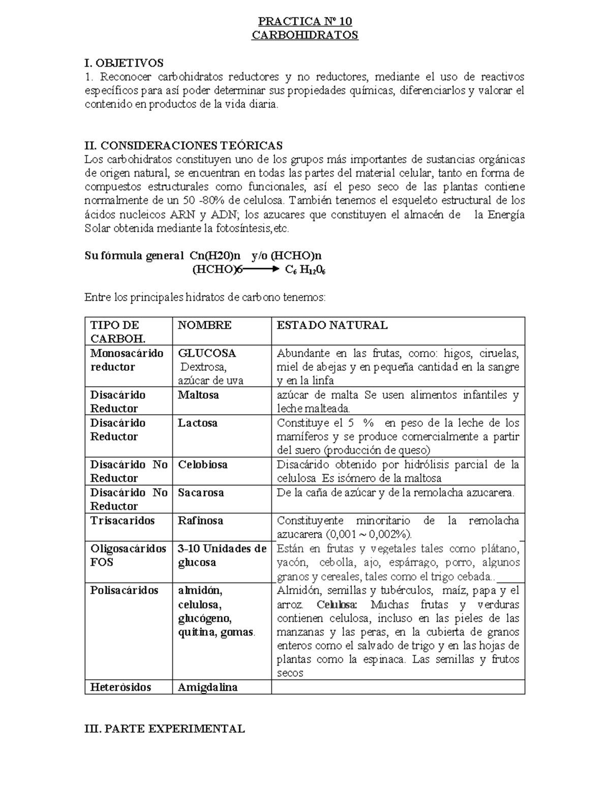 Práctica No 10: Reconocimiento de Carbohidratos y sus Propiedades - Studocu